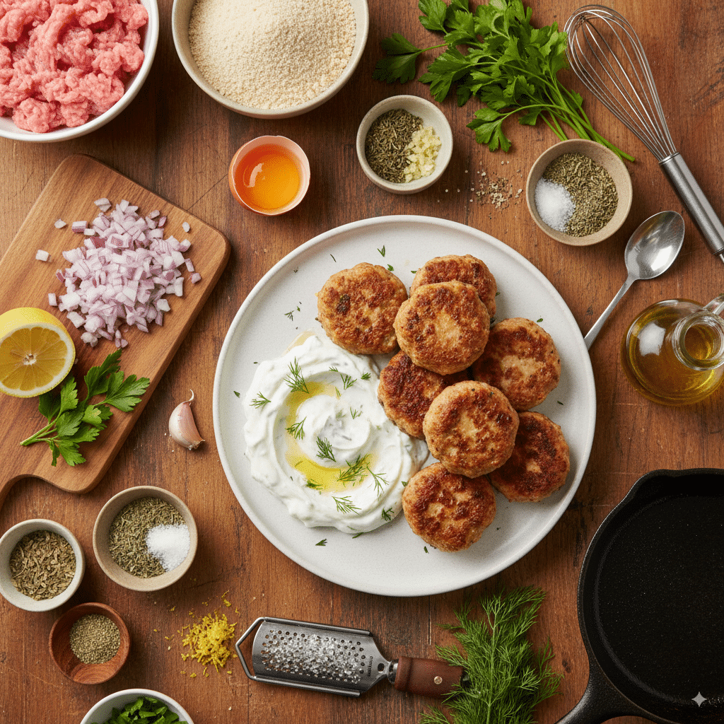 Savory Greek Turkey Meatballs Paired with Creamy Tzatziki Sauce