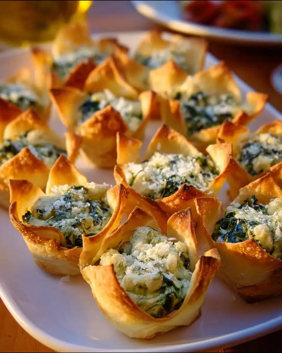 Spinach-Artichoke Dip Wonton Cups