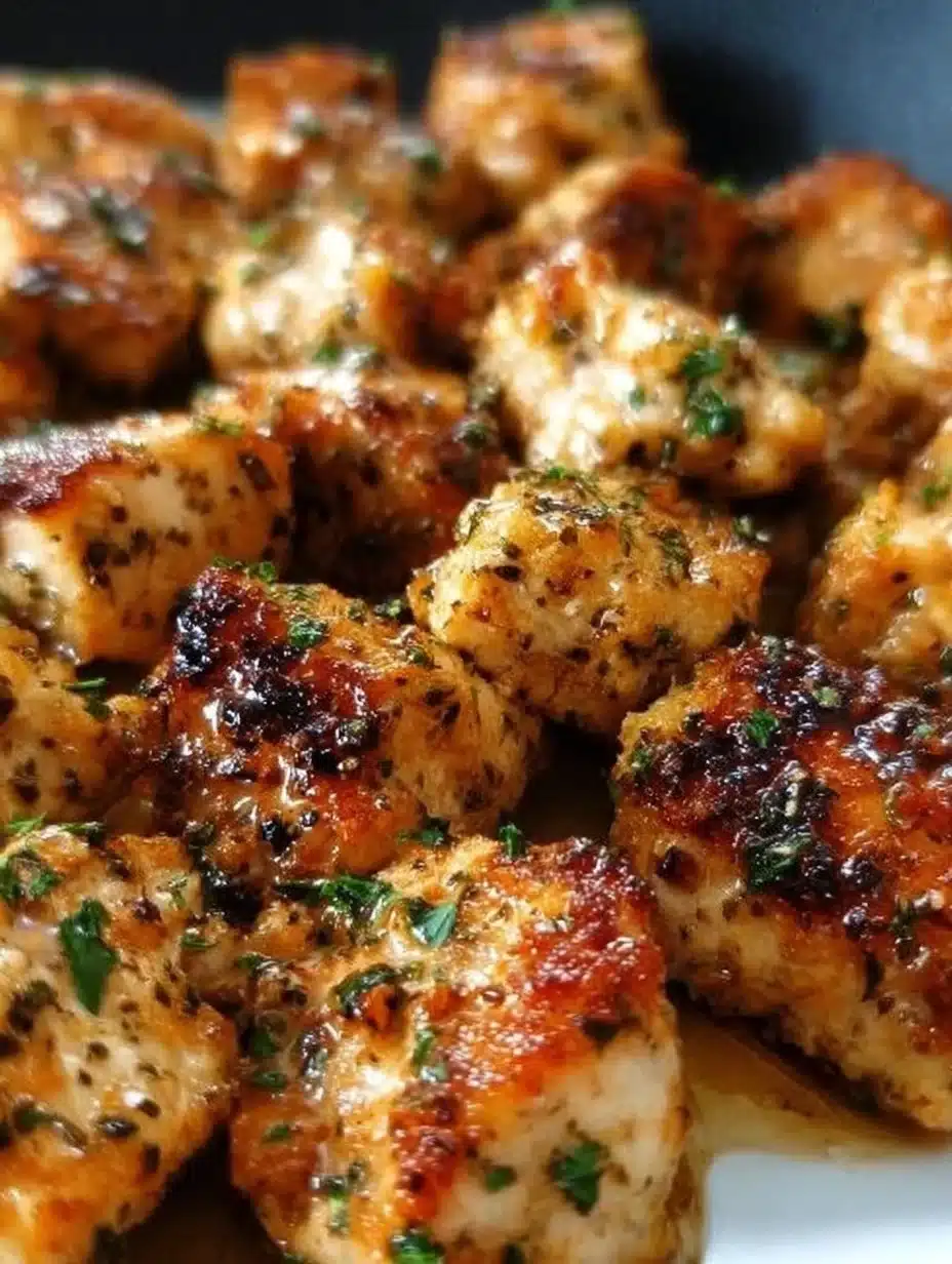 These bite-size succulent chicken breast morsels are seasoned, seared ...